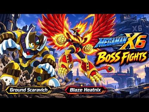 Mega Man X6 ( 2 Boss Fights ) Ground Scaravich & Blaze Heatnix ( Ps1 ) Gameplay