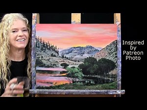 MOUNTAIN SUNSET- Learn How to Draw and Paint with Acrylics- Easy Fun Landscape Paint and Sip at Home