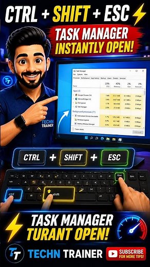 ⚡ Task Manager 1 Second Mein Open! | Ctrl + Shift + Esc Shortcut 🔥 | TECHN TRAINER #shorts