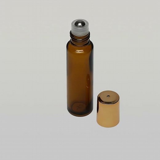 1/2 oz (15ml) Roll-On Cylinder Amber Glass Bottle (Stainless Steel Rollers, Gold/Silver Caps)