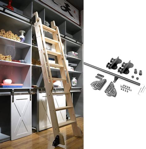 Retractable Rolling Ladder Hardware Library Sliding Ladder