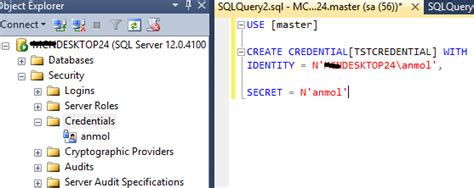 how to create credential in sql server