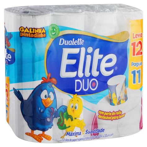Papel Higiênico Folha Dupla Dualette Elite Duo 30m Pacote Leve 12 Pague