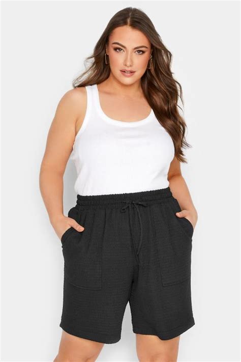 Yours Plus Size Black Crinkle Shorts Yours Clothing