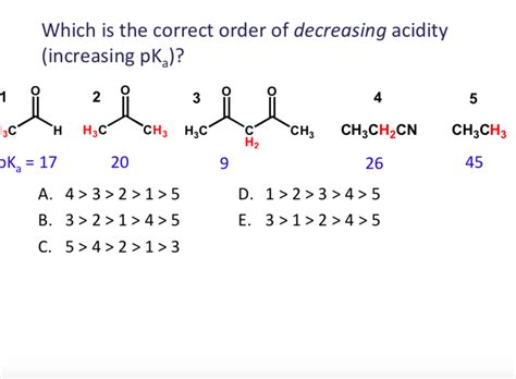 Solved Which Is The Correct Order Of Decreasing Acidity