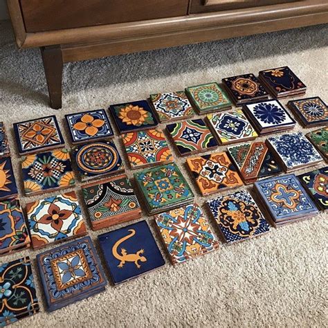 Box Of 100 Mexican Talavera Tiles Handmade Assorted Designs Mexican