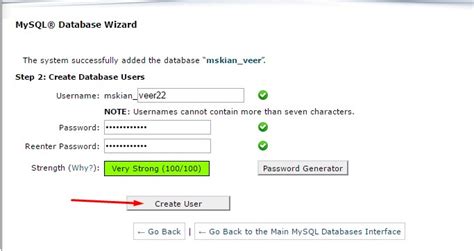 create a mysql database and user in cpanel
