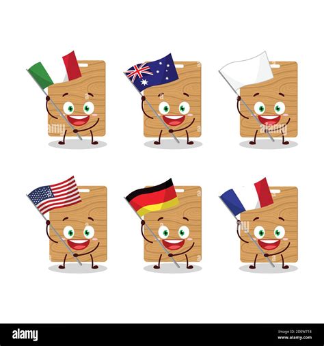 Rounded Wood Cutting Cartoon Character Bring The Flags Of Various