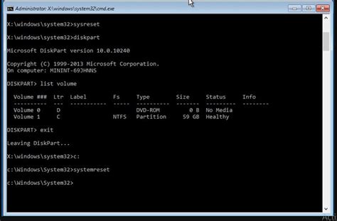 how to reset a computer to factory settings with command prompt