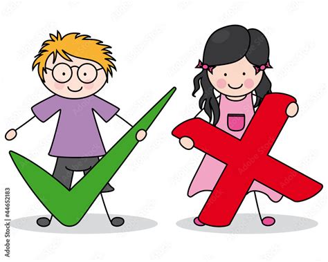 Niños Con Signo De Aceptar Y Rechazar Vector De Stock Adobe Stock