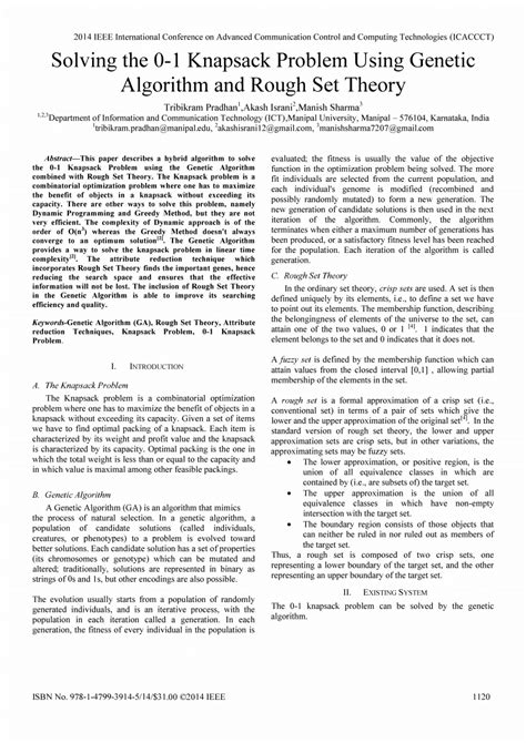 pdf solving the 0 1 knapsack problem using genetic algorithm and