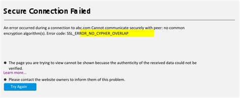 how to fix the error code ‘ssl error no cypher overlap