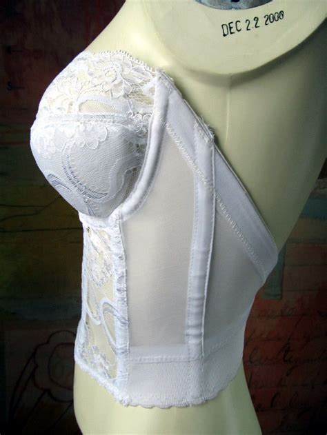 Vintage White Lace Bustier Strapless Corset Longline Bra Etsy