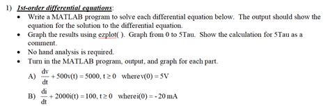solved 1 1st order differential equations write a matlab