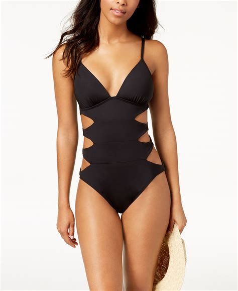 Kenneth Cole Cut Out Tummy Control One Piece Swimsuit Black Cheapundies