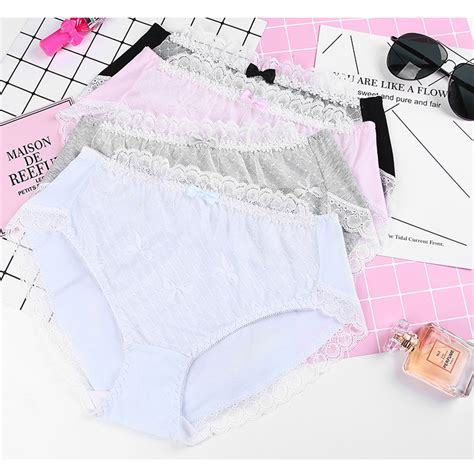 Womens Cotton Briefs Large Size High Waist Sexy Lace Cute Panties