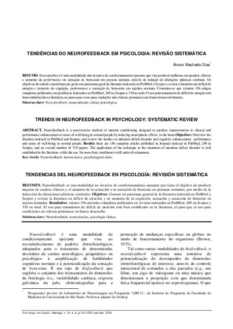 Pdf Tendências Do Neurofeedback Em Psicologia Revisão Sistemática