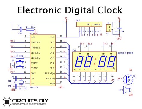 digital clock with alarm using at89c51 microcontroller circuit diagram