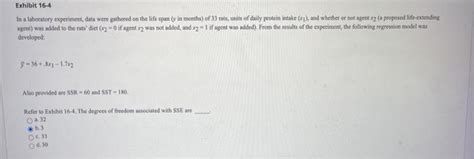 Solved Exhibit 164 In A Laboratory Experiment Data Were
