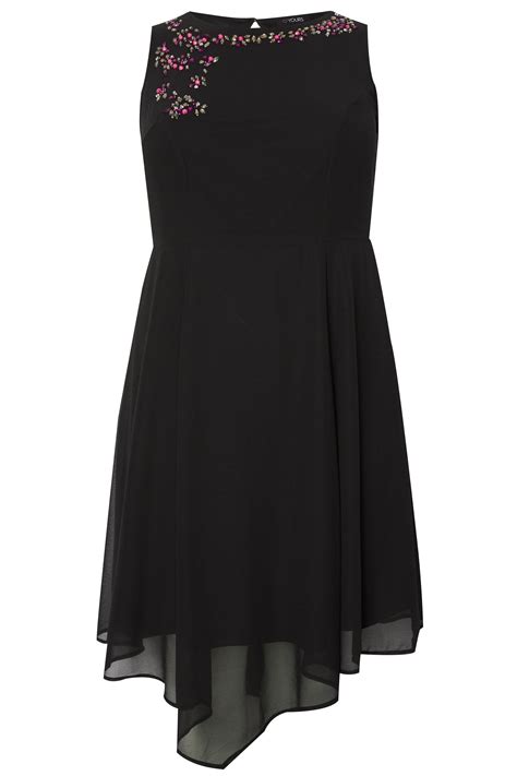 Black Embellished Fit And Flare Skater Dress Plus Size 16 To 36