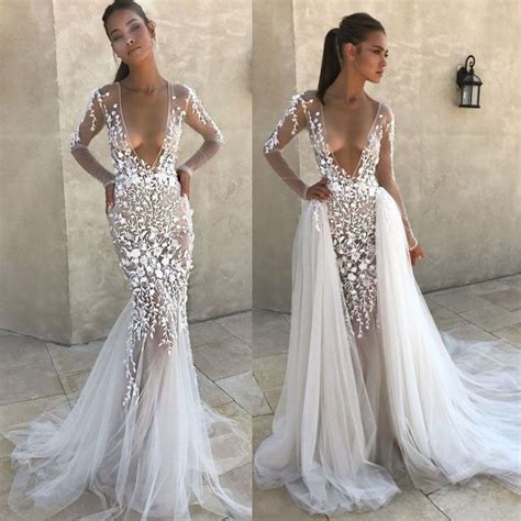 Berta Mermaid Wedding Dresses With Detachable 2020 Deep V Neck 3d