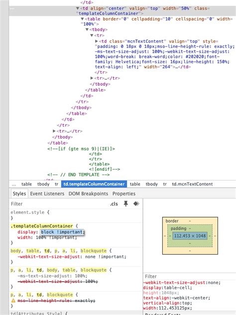css cannot override display property in html email