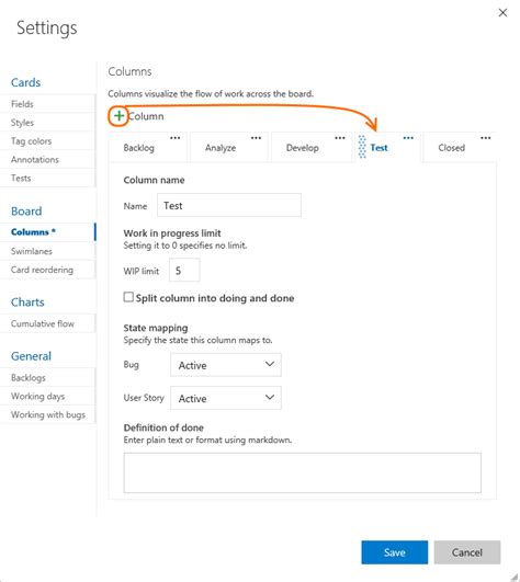add columns to your kanban board azure boards