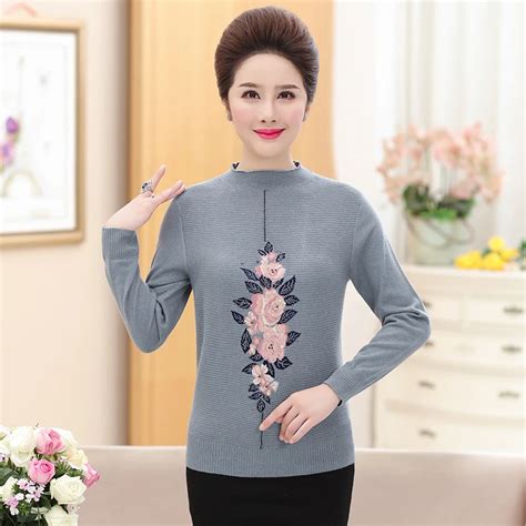 Womens Cashmere Floral Sweater Autumn Elegant Ladies Flowers Wool