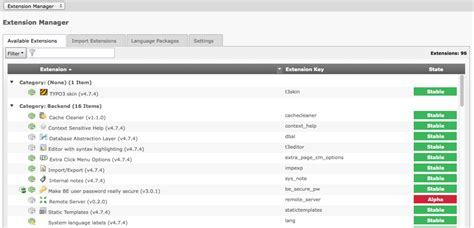 the extension manager em — typo3 explained 6 2 documentation