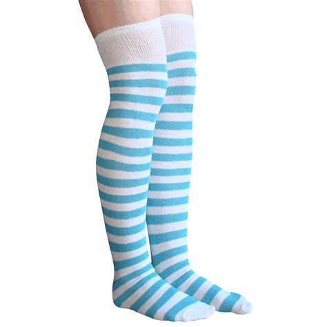 White And Blue Striped Thigh Highs Striped Thigh High Socks Blue And
