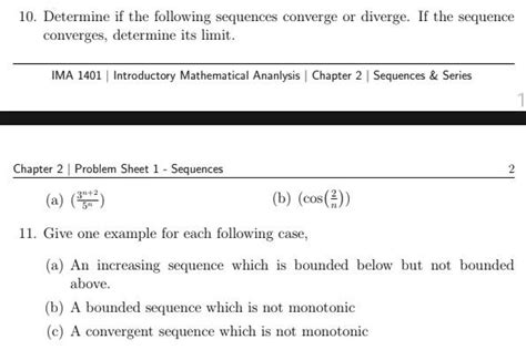 Solved 10 Determine If The Following Sequences Converge Or