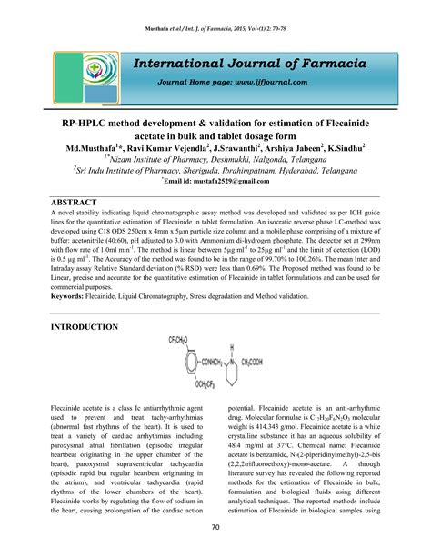 Rp Hplc Method Development And Validation For Estimation Of Flecainide