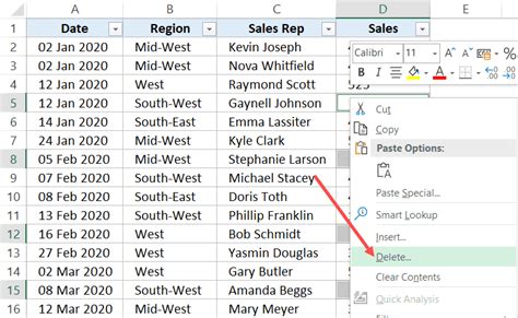 delete rows based on a cell value or condition in excel