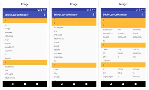 an android recyclerview sticky item view layout manager