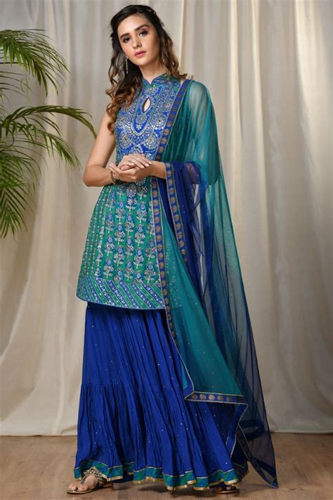 Royal Blue Embroidered Kurta Set Design By Ri Ritu Kumar At Pernias