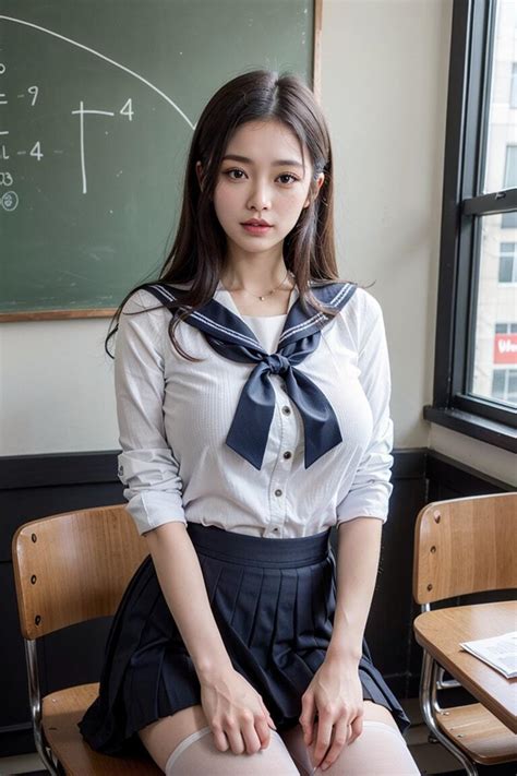 책상에 앉은 세라복 입은 청순 여고생 그리기 만들기