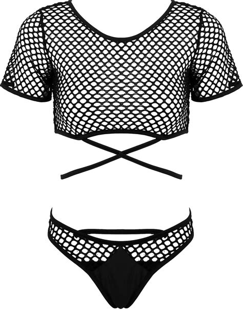 Yeahdor Damen Netz Dessous Set Erotik Fischnetz Unterwäsche Badeanzug