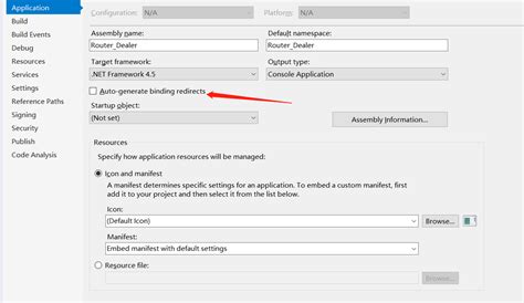 cmake how to set c project property auto generate binding redirects