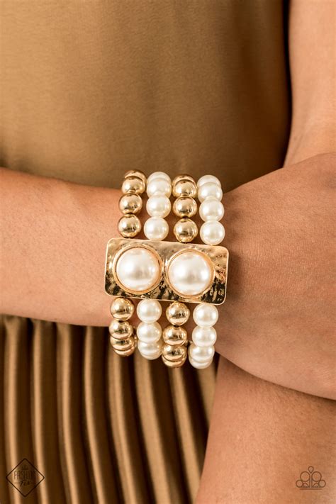 Wealth Conscious Gold And White Pearl Stretch Bracelet Paparazzi