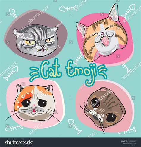 Cartoon Cute Cat Emotion Background Vector เวกเตอร์สต็อก ปลอดค่า