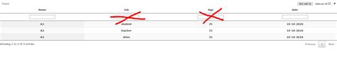 jquery how to hide input fields for certain columns in datatables