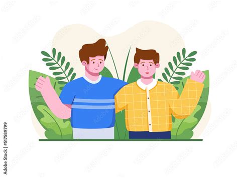 Friendship Day Illustration With Two Friends Hugging Celebrating