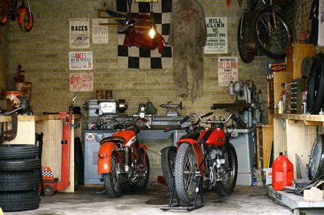 Garage With K And Flatty Motorcycle Garage Man Garage Cool Garages