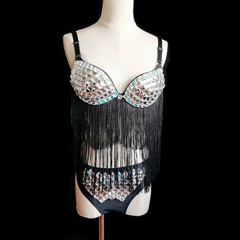Nightclub Bikini 2 Piece Set Womens Sexy Costumes Rhinestones Bra