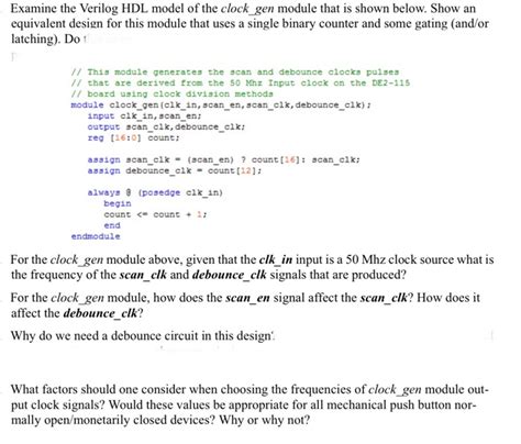 solved examine the verilog hdl model of the clock gen module