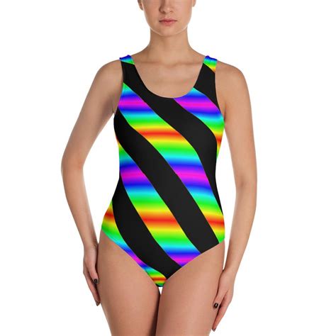Rainbow Stripes One Piece Swimsuit Striped One Piece One Piece
