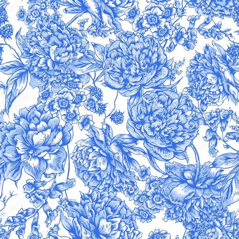 Patrón Sin Costura Floral Azul Con Peonías En Estilo Vintage
