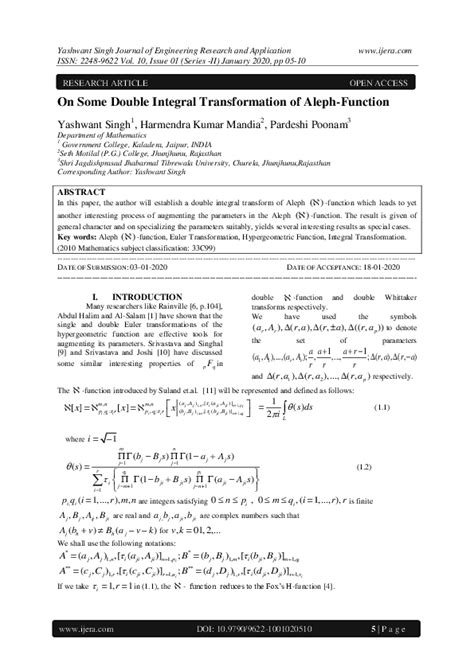 Pdf On Some Double Integral Transformation Of Aleph Function Ijera