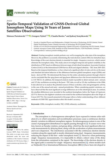 Pdf Spatio Temporal Validation Of Gnss Derived Global Ionosphere Maps