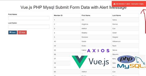 vue js php mysql submit form data with alert message tutorial101